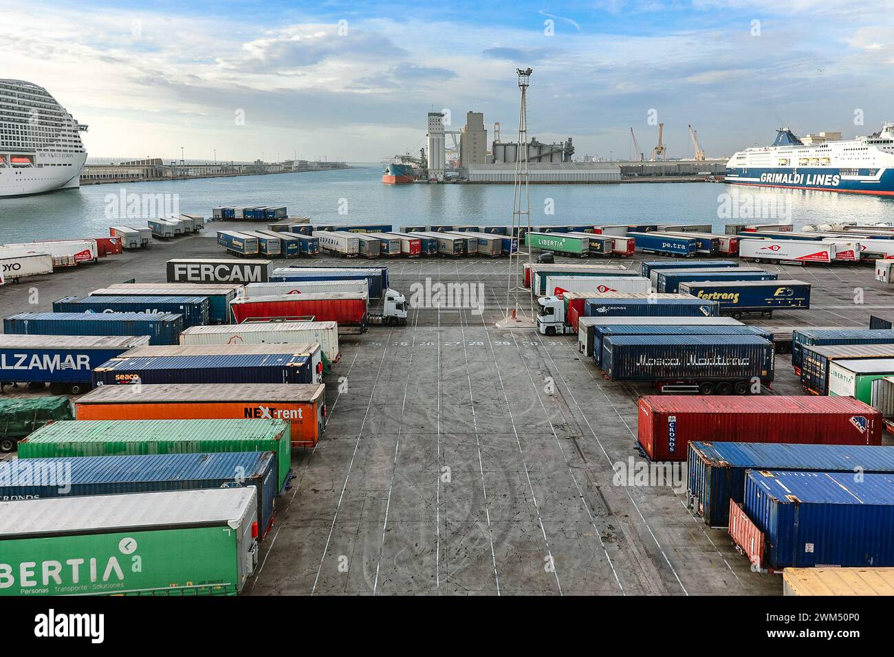 Barcelona, Spain - December 1, 2023: Panoramic view of cargo port in ...