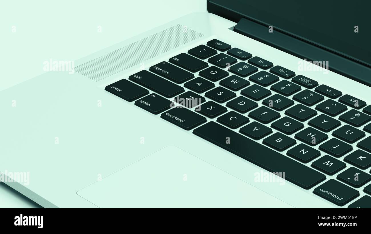 Laptop notebook isometric off white close up office lighting cool ...