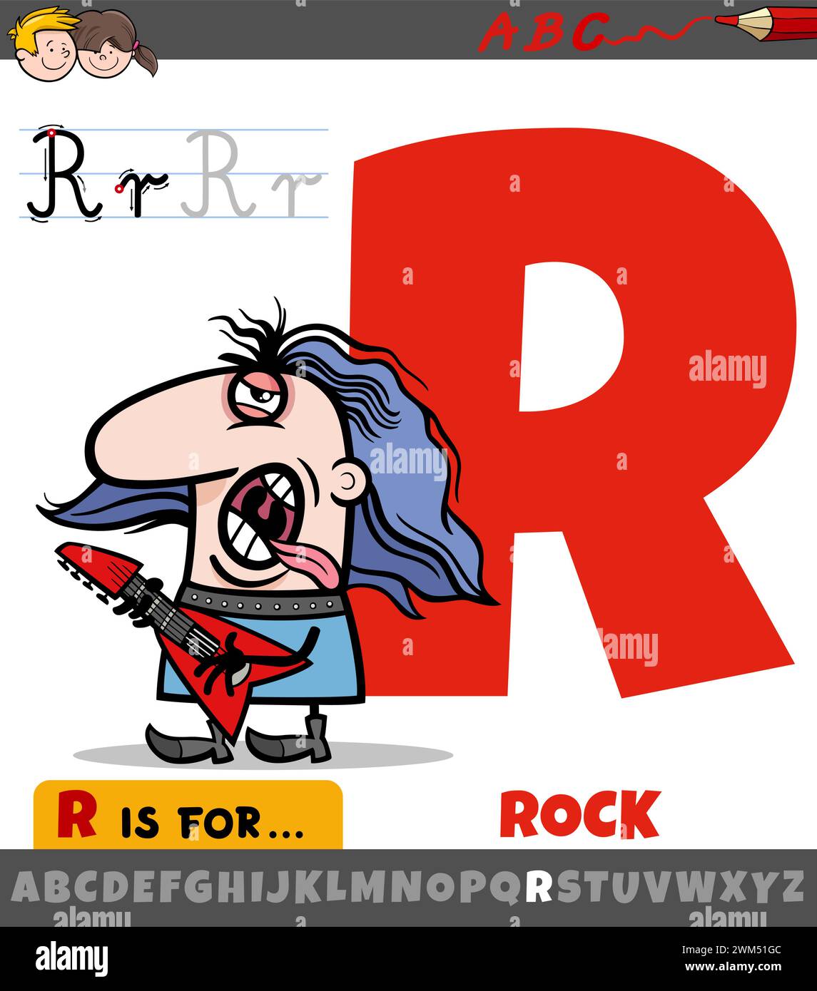 Educational cartoon illustration of letter R from alphabet with rock ...