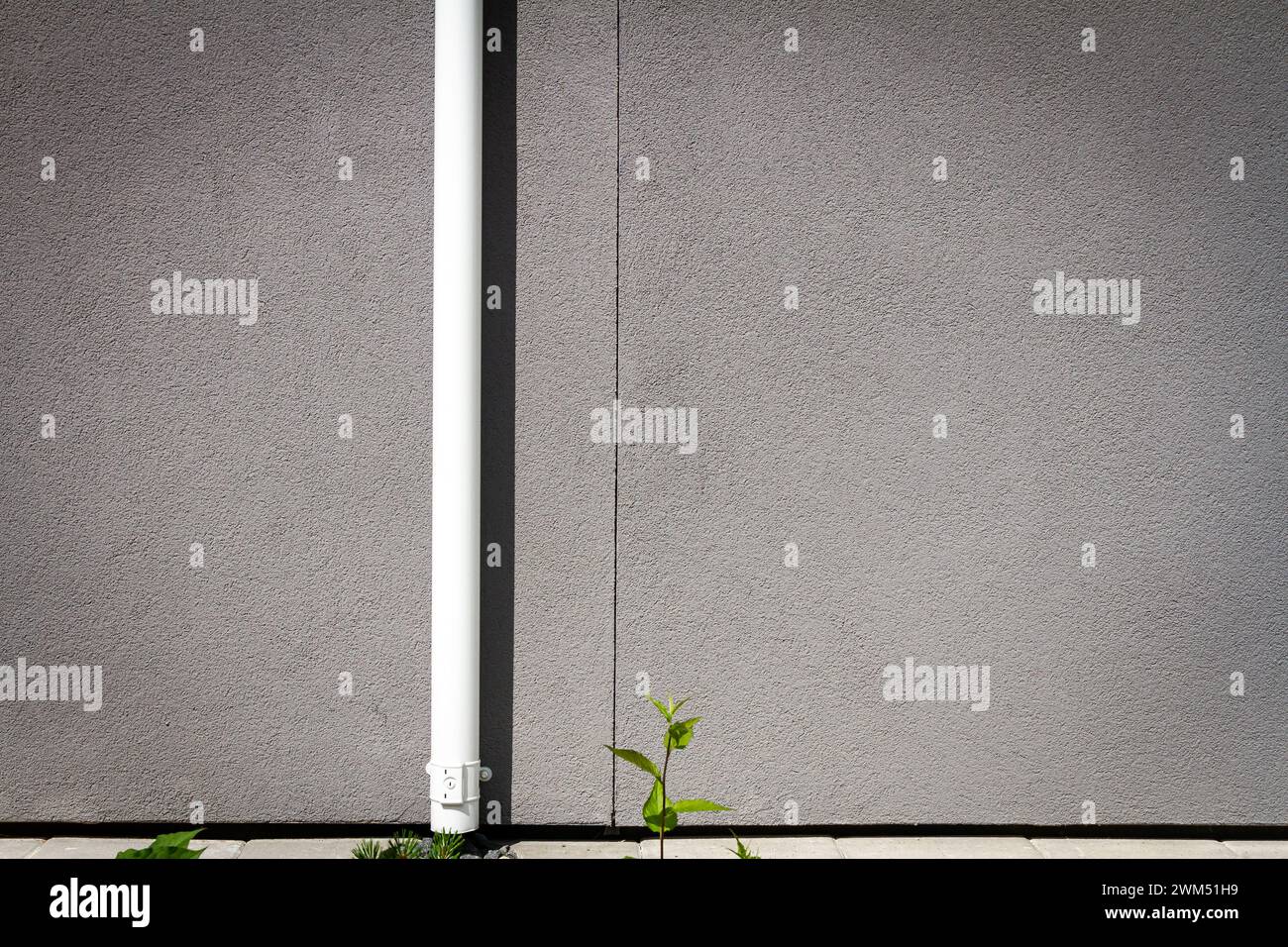 Modern white plaster street wall with rain pipe Stock Photo - Alamy