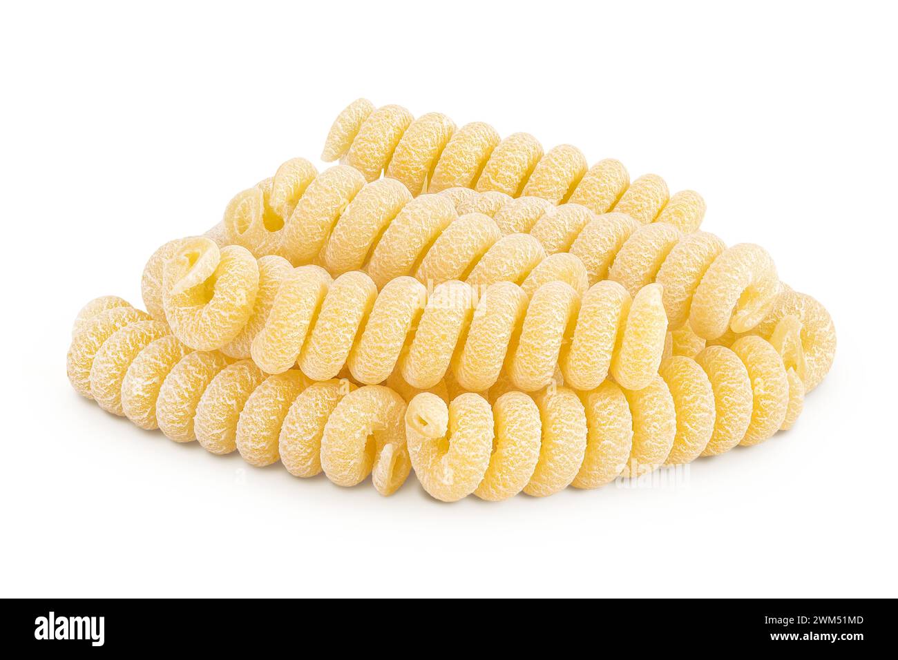 Italian spiral shaped pasta, Fusilli bucati macaroni, isolated on white ...