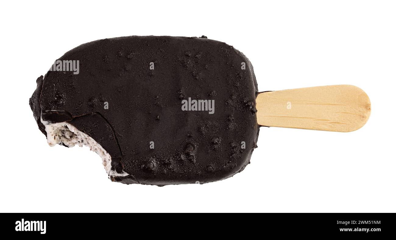 Bitten Ice cream bar with chocolate coating isolated on white ...