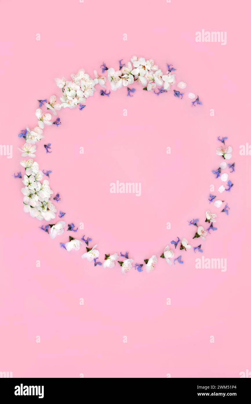 Cherry blossom and ragged robin spring flower wreath with loose petals ...