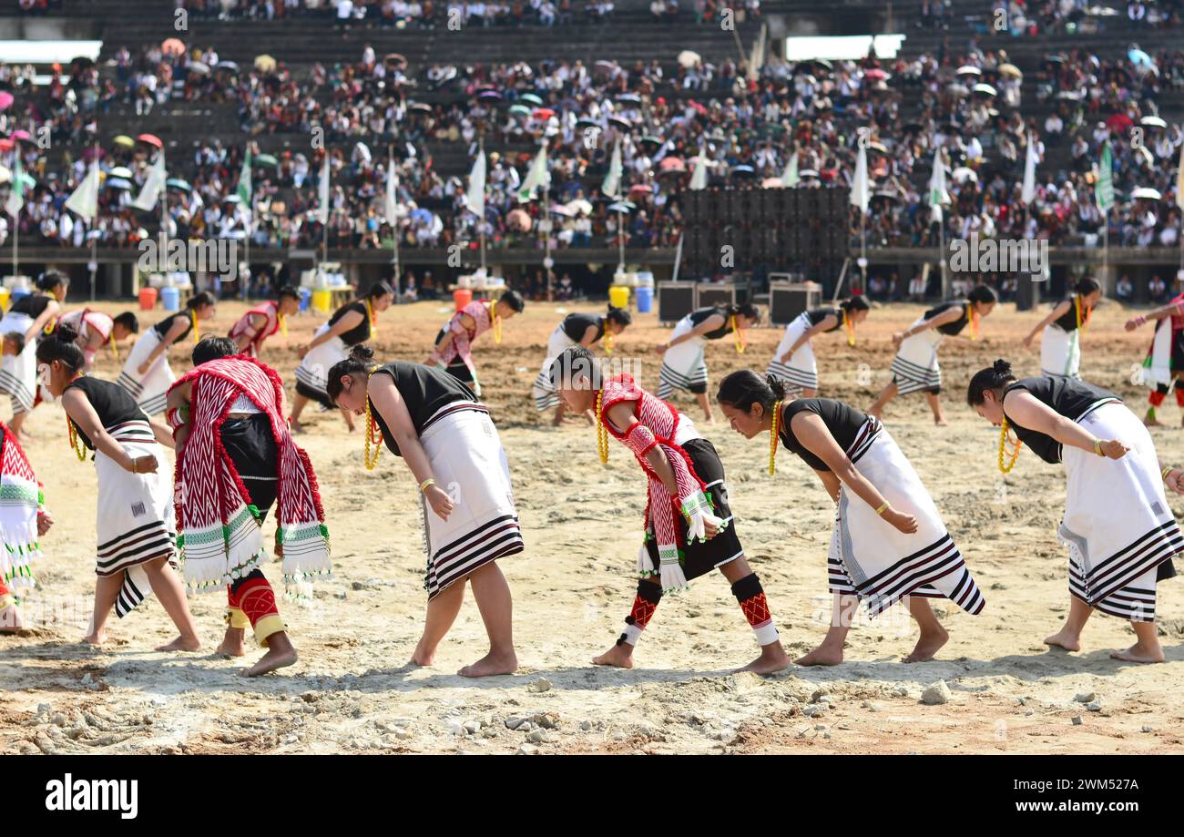 Dimapur, India. Feb 24, 2024: Angami cultural troupe perform a folk ...