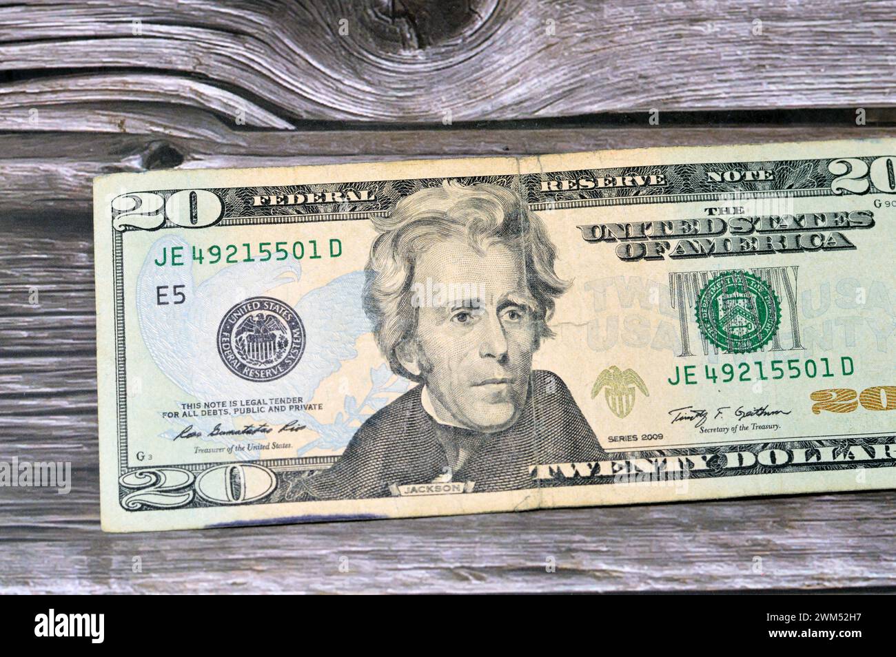 obverse side of 20 dollars USD, twenty American dollars banknote ...