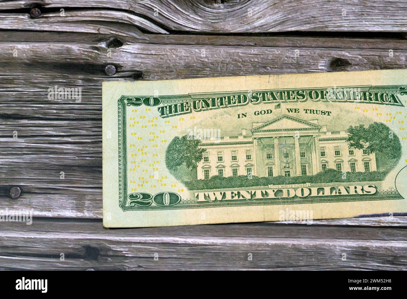 reverse side of 20 dollars portrait, twenty American dollars banknote ...