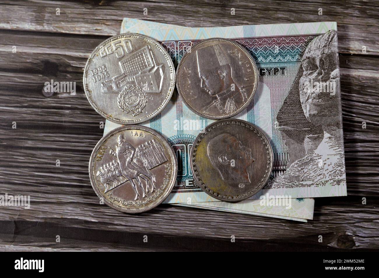 Egypt banknote with Egyptian silver coins of Orabi revolution ...