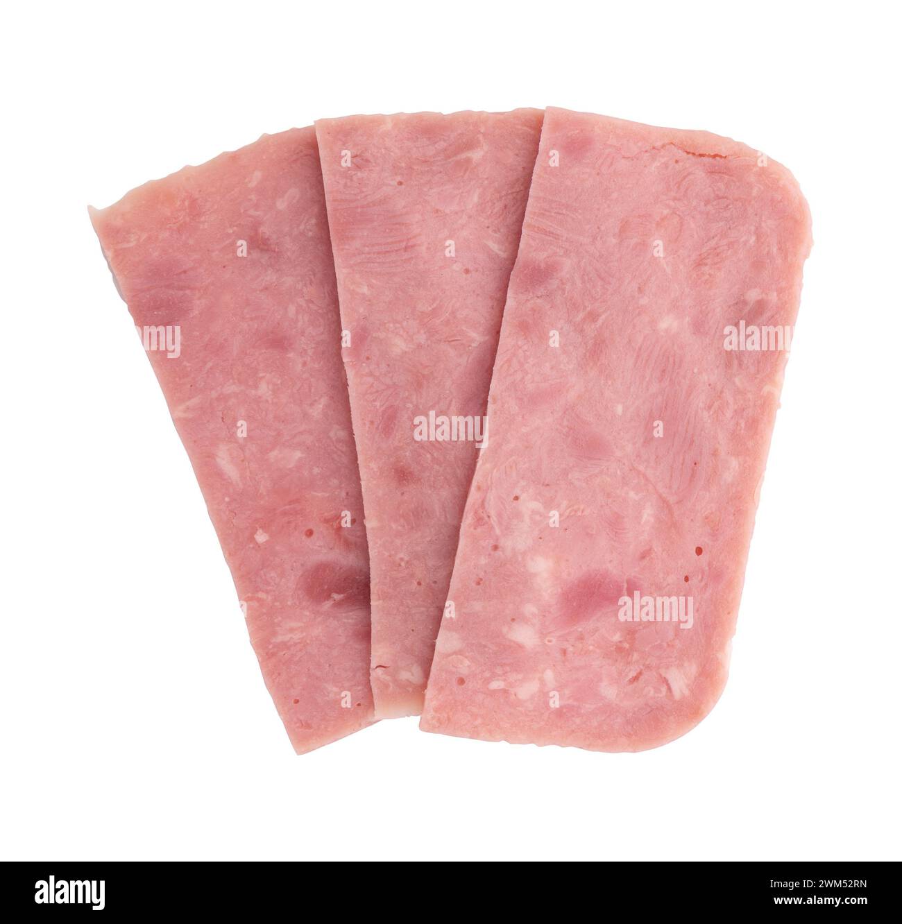 sliced boiled ham sausage isolated on white background with clipping ...