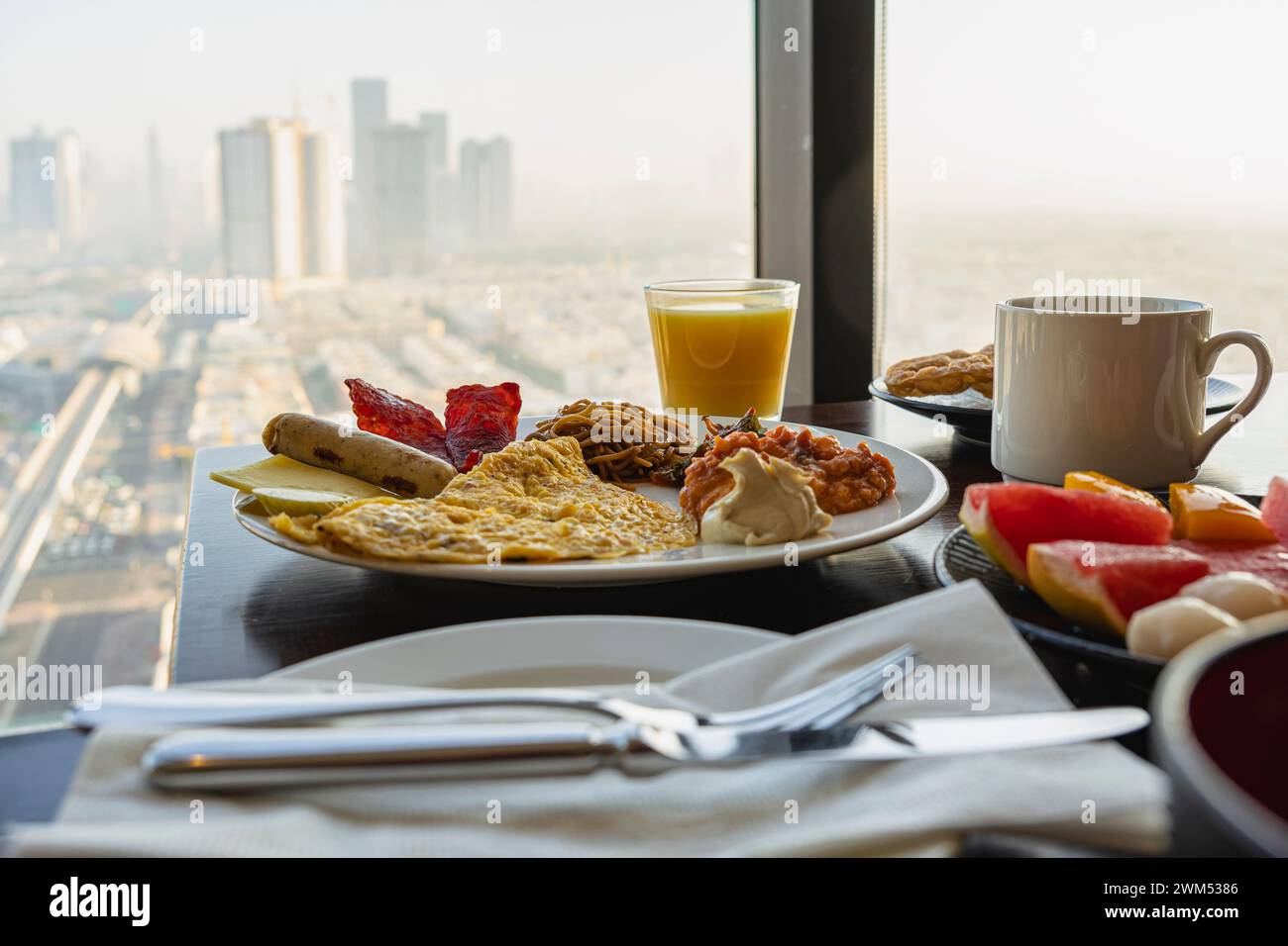 breakfast at the hotel with Arabic food on the background of a ...