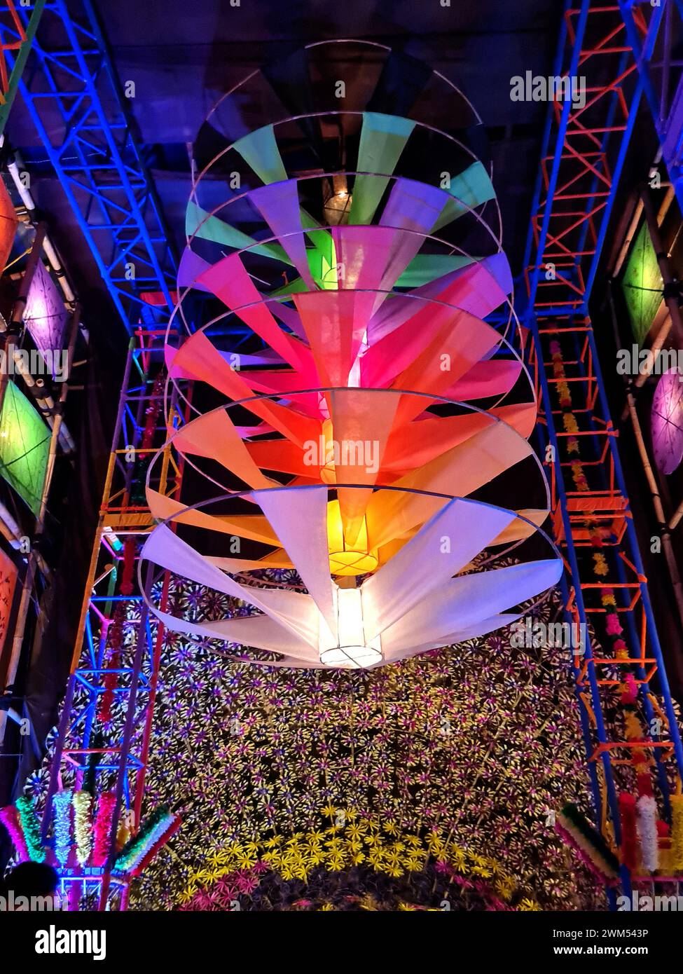 Handicraft decoration with lighting effect in the big festival Durga ...