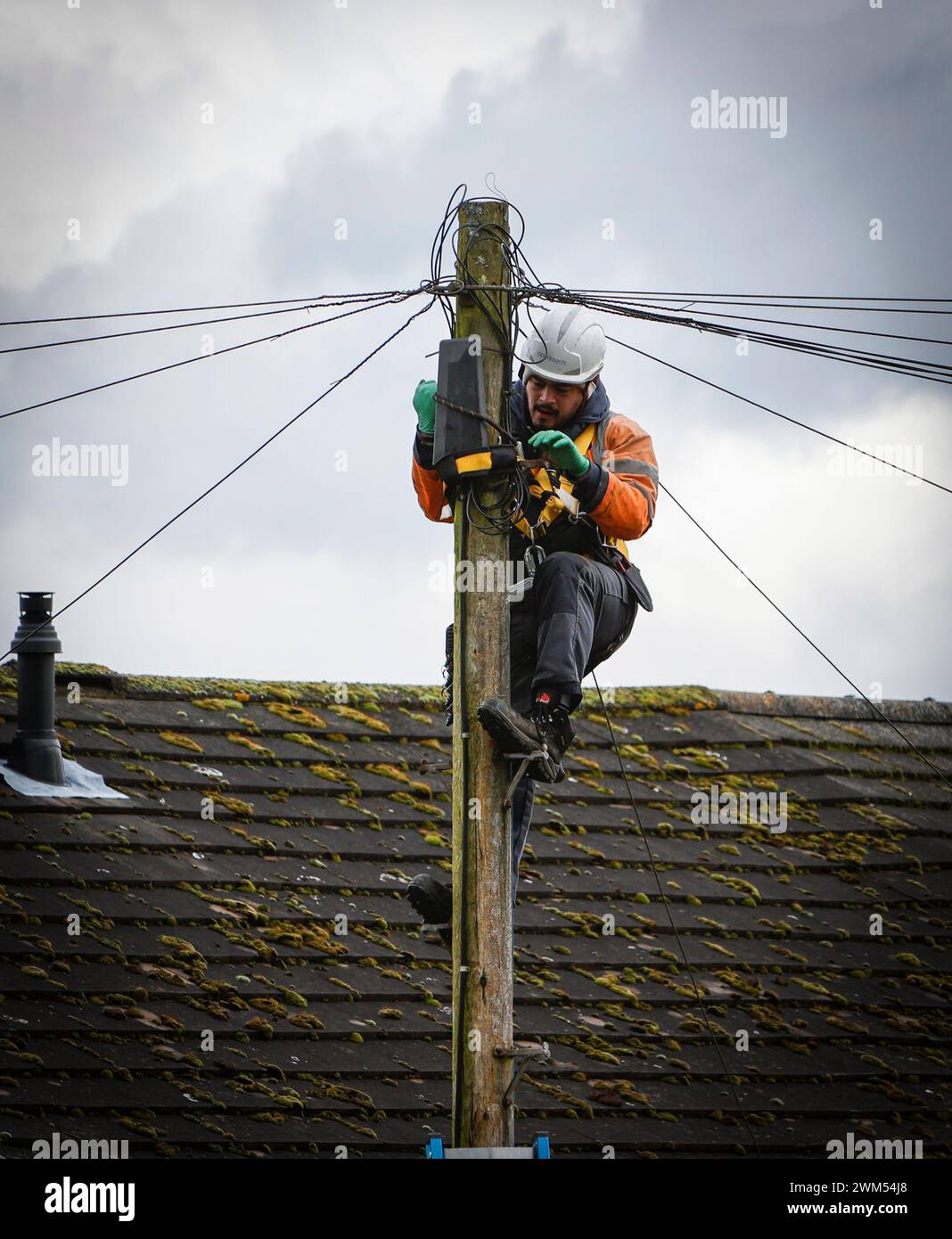 A British Telecom / BT OPENREACH worker, Telecommunications Engineer ...