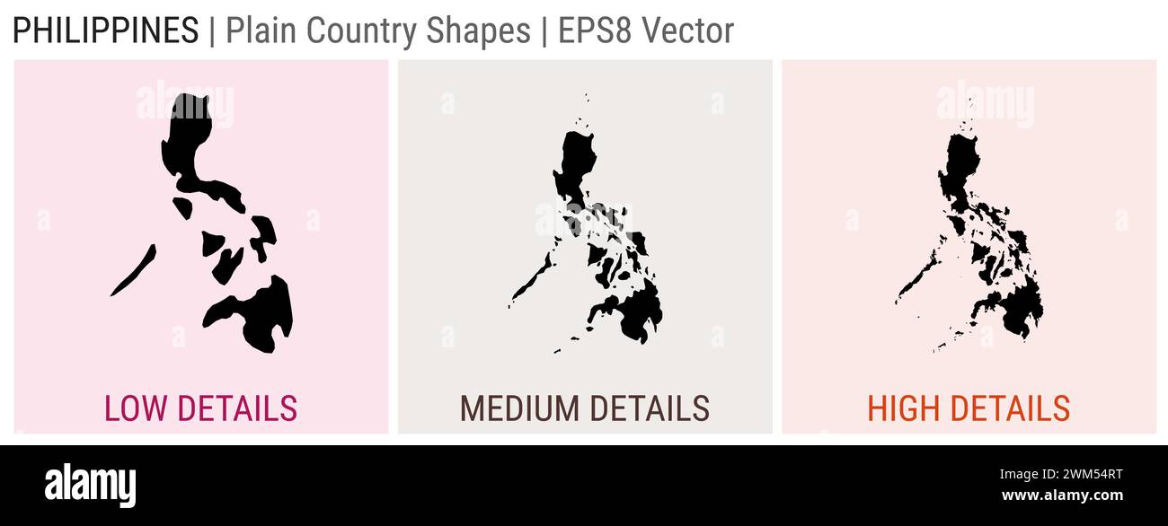 Philippines - plain country shape. Low, medium and high detailed maps ...