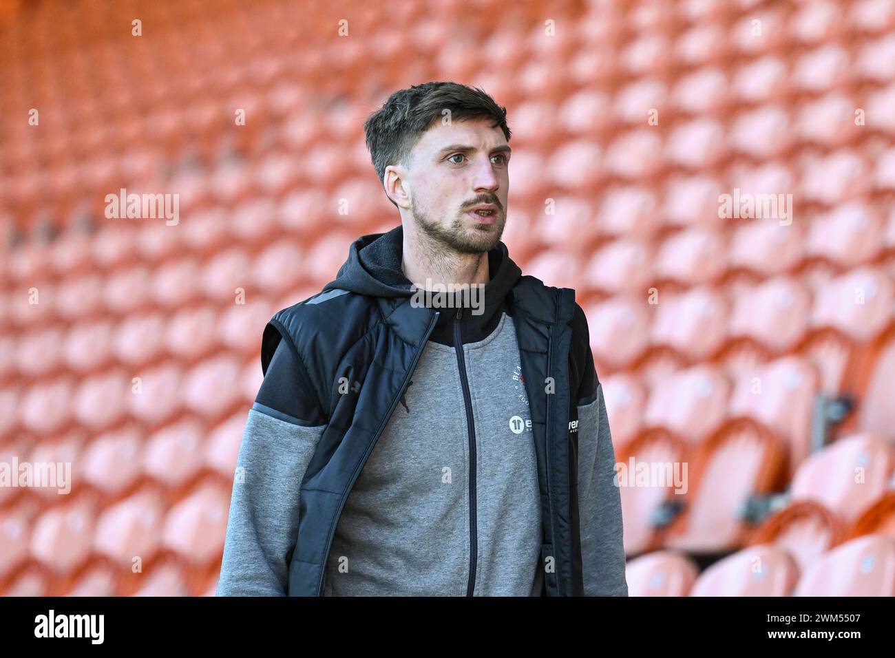 Jake Beesley of Blackpool arrives ahead of the Sky Bet League 1 match ...
