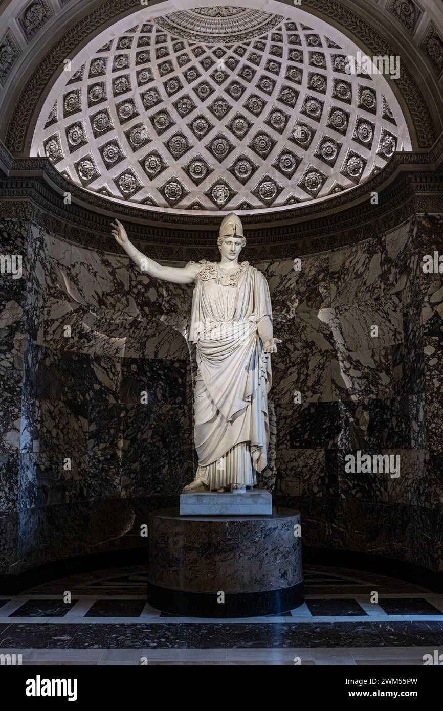 Pallas de Velletri, classical marble statue of Athena, wearing a helmet ...