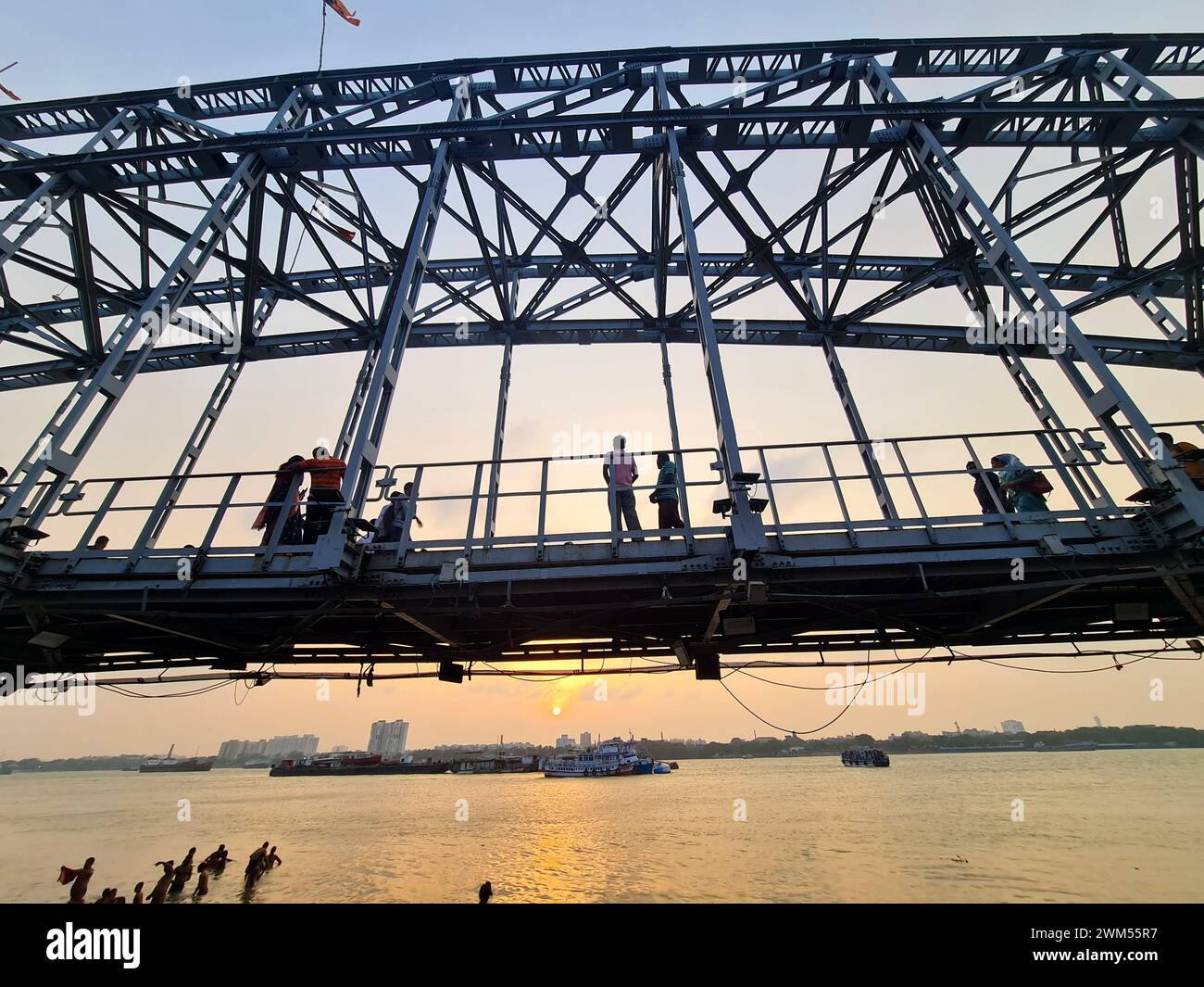 Foot bridge of the river side of the Ganges at Kolkata, West Bengal in ...