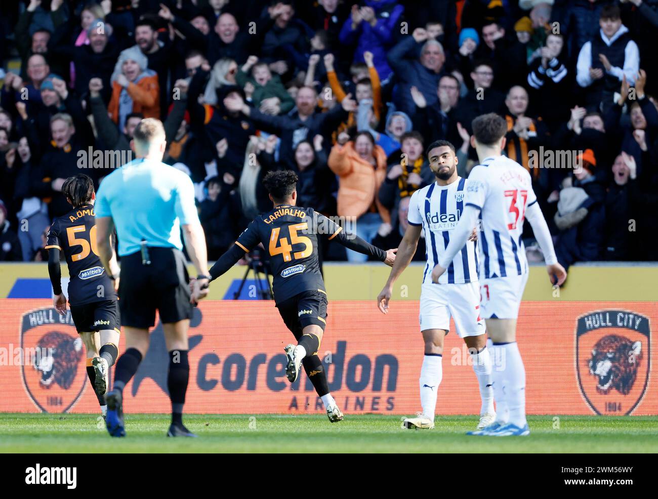 Hull City's Fabio Carvalho (centre) celebrates scoring their side's ...