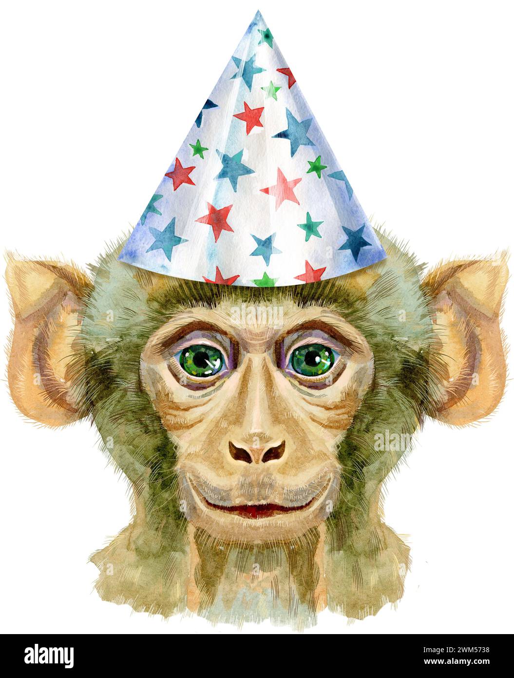 Monkey head in party hat isolated on white background. Monkey ...