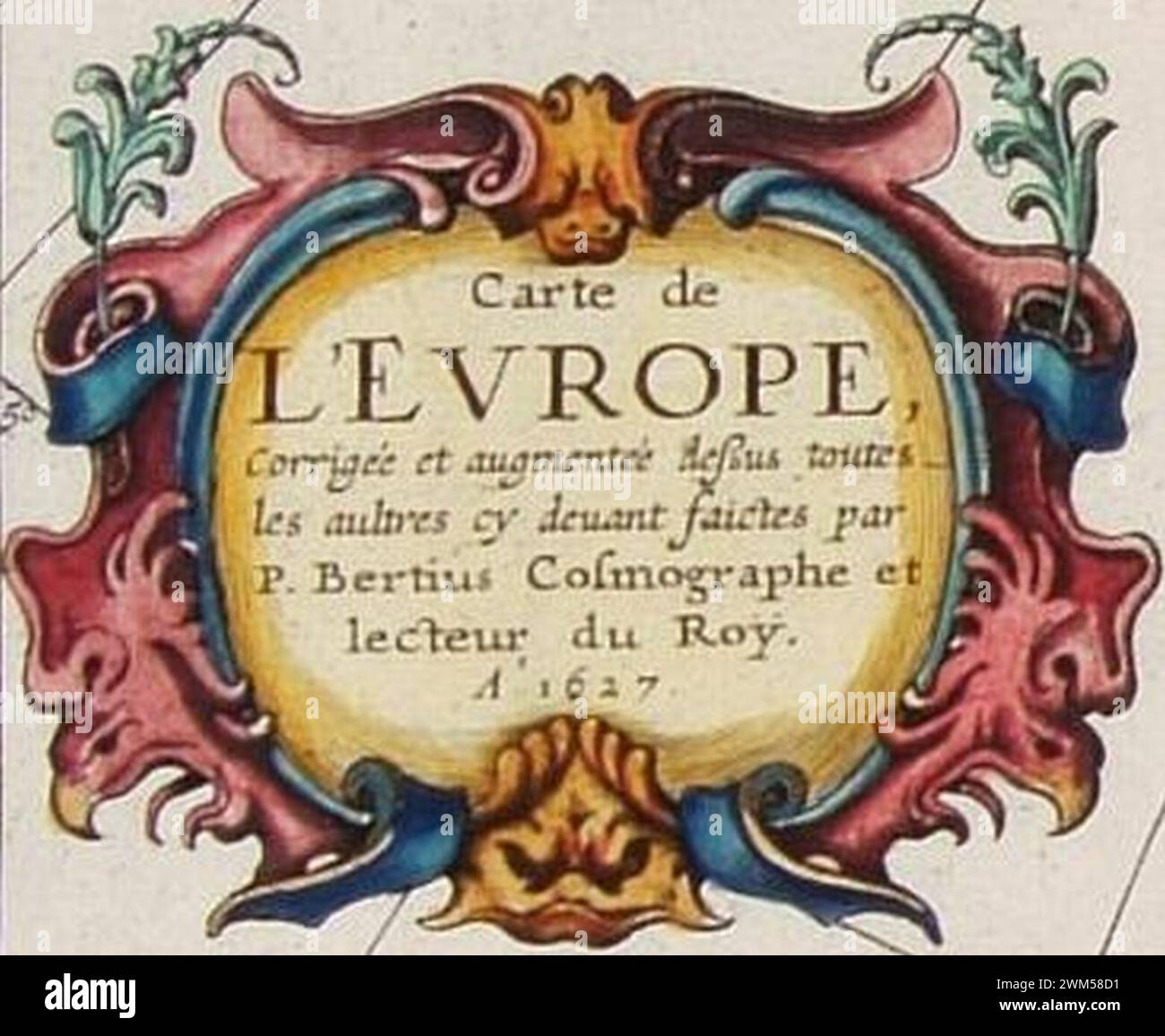 Basic cartouche in a Europe map by Bertius Stock Photo - Alamy