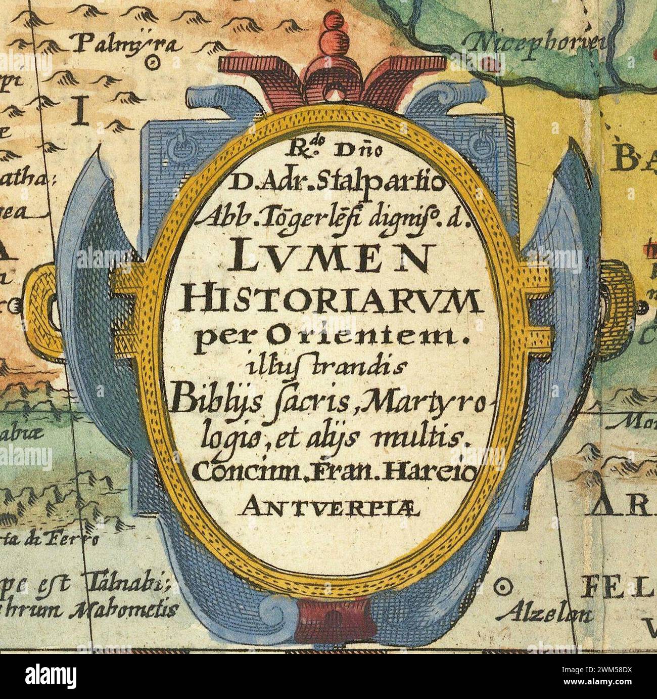 Basic cartouche in a Holy Land map by Ortelius Stock Photo - Alamy