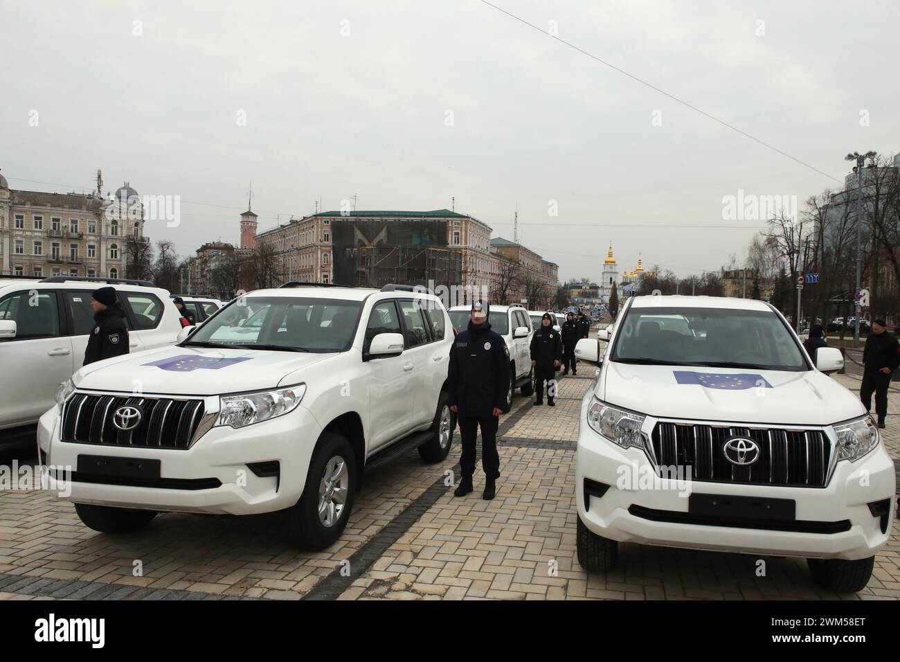 KYIV, UKRAINE - FEBRUARY 24, 2024 - The ceremony to convey combat cars to the front line takes ...