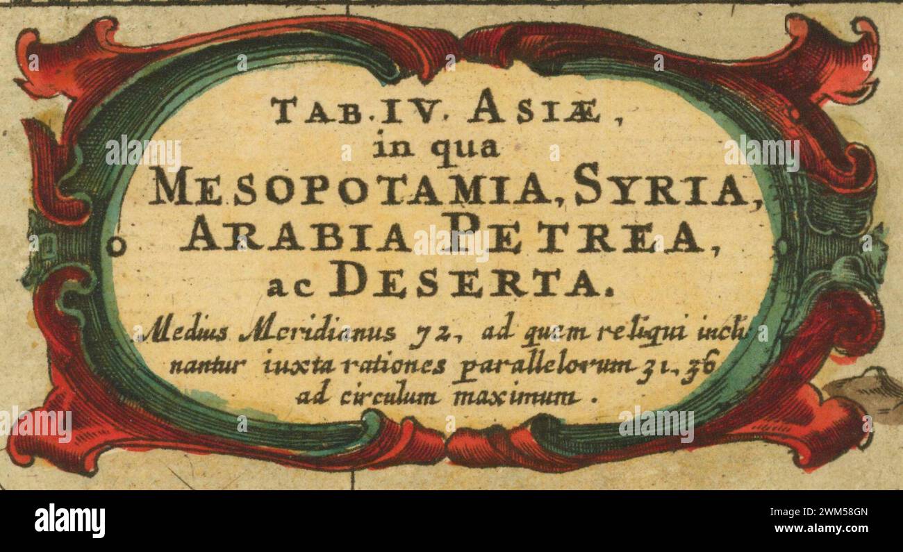 Basic cartouche on a Mesopotamia map by Mercator Stock Photo - Alamy