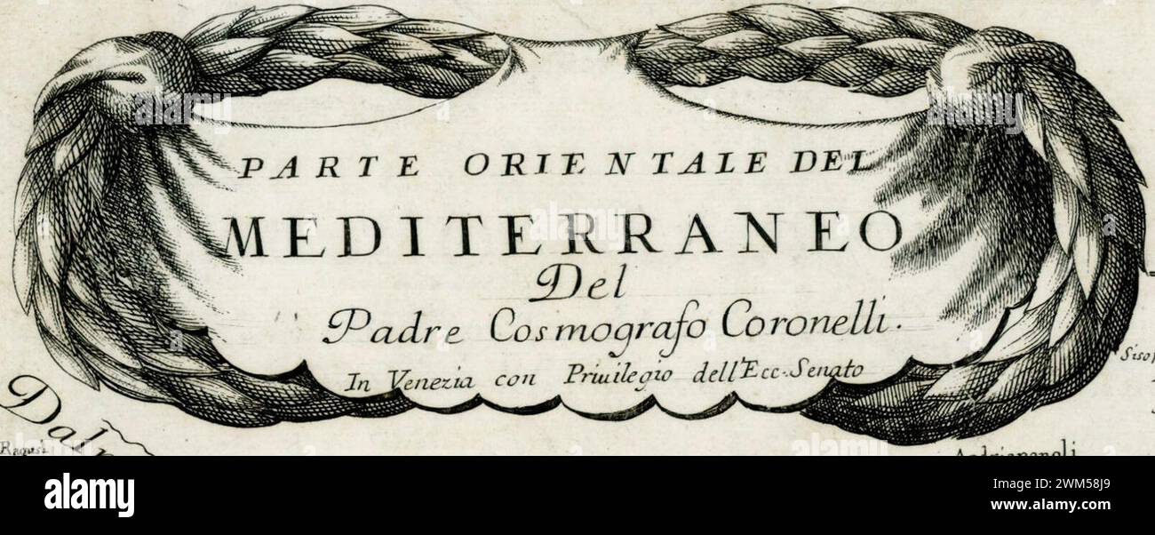 Basic cartouche on a mediterranean map by Coronelli Stock Photo - Alamy
