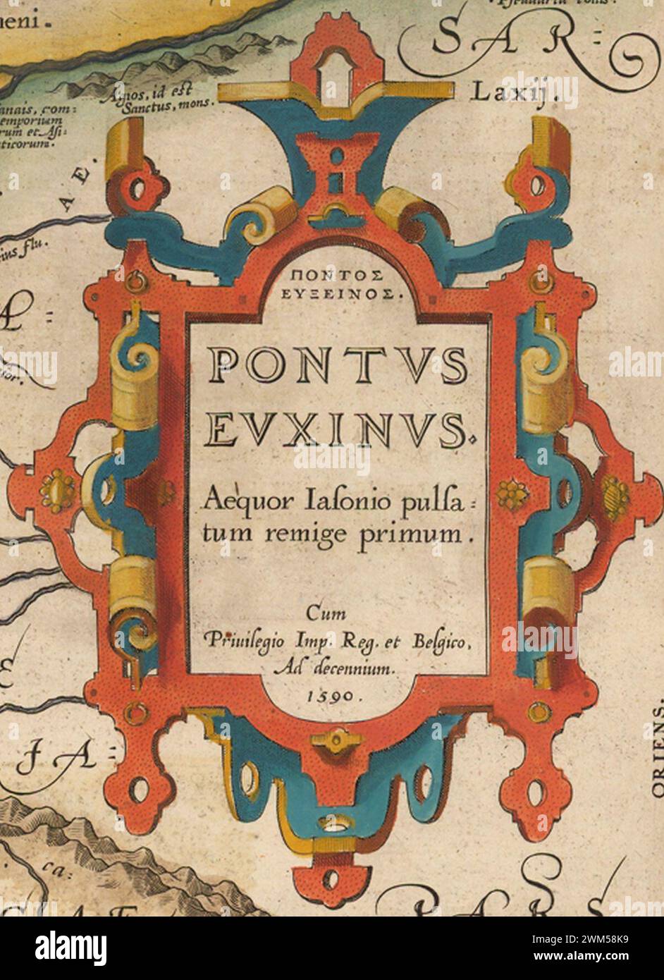 Basic cartouche on a Black Sea map by Ortelius Stock Photo - Alamy