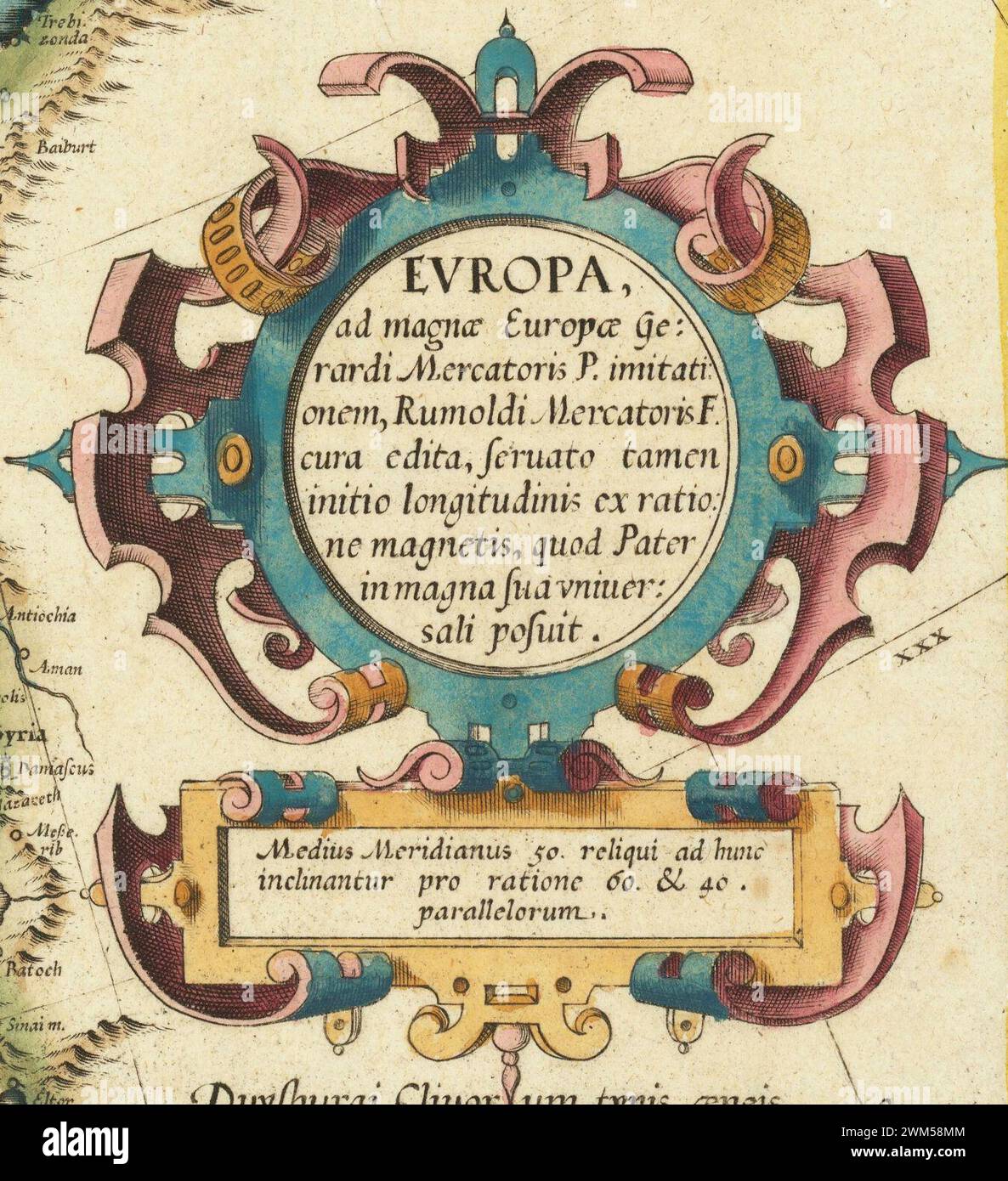 Basic cartouche on Europa map by Mercator Stock Photo - Alamy