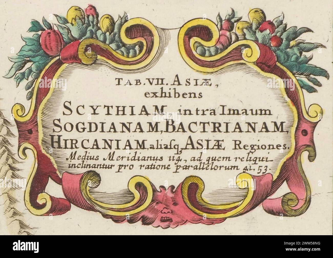 Basic cartouche with fruits on a Scythia map by Mercator Stock Photo ...