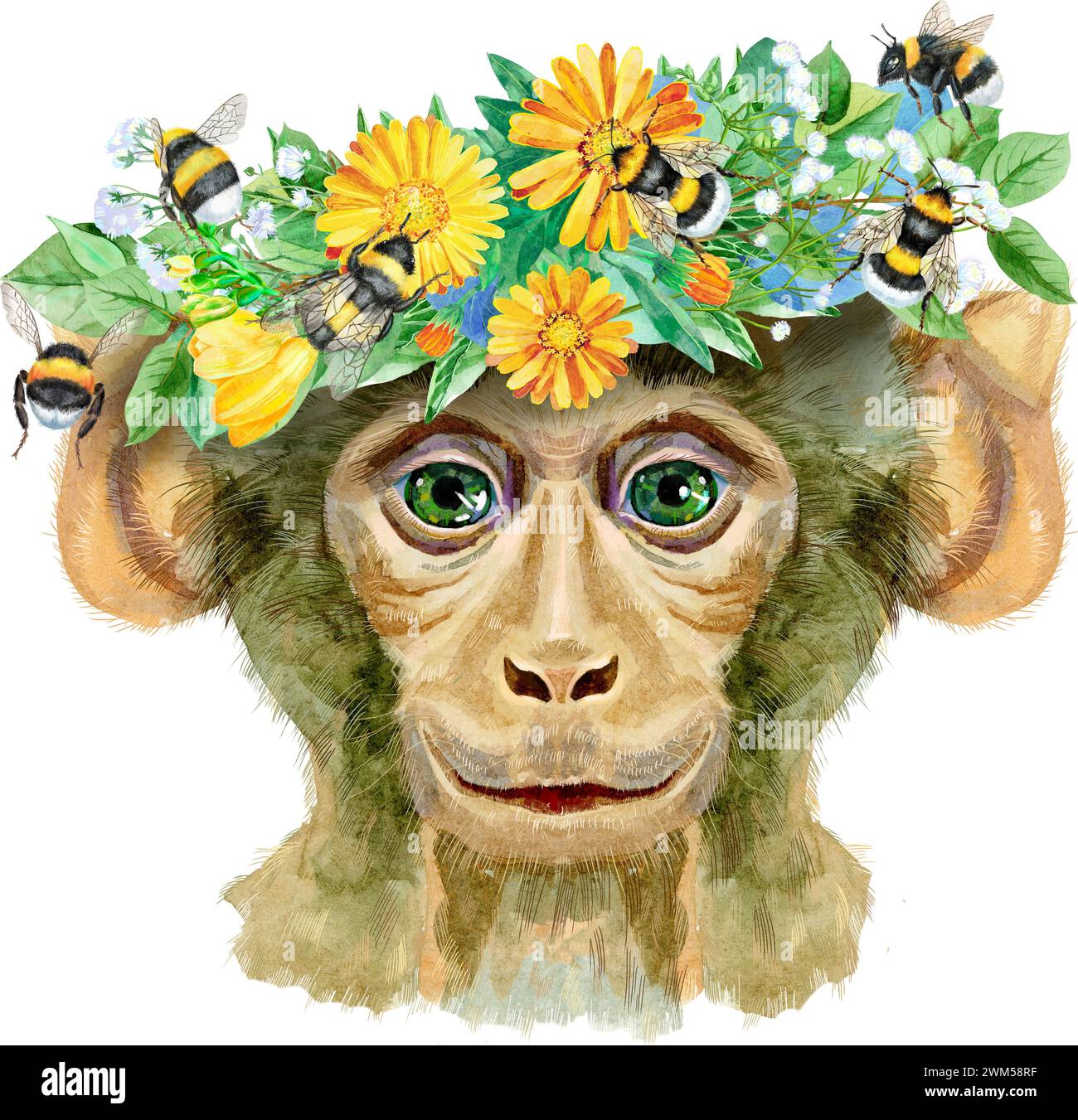 Monkey head horoscope character isolated on white background. Monkey ...