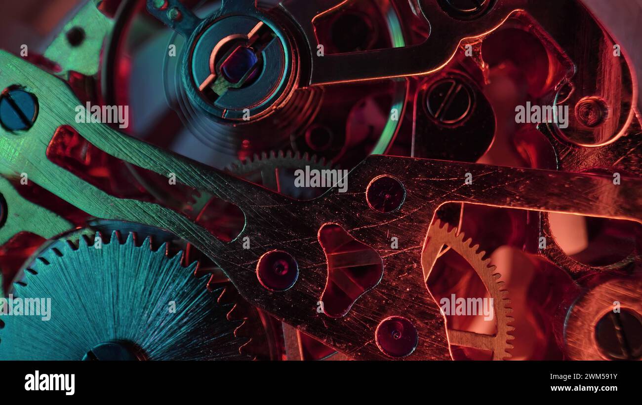 Old vintage clock gears, cogs mechanism. Macro internal structure of ...