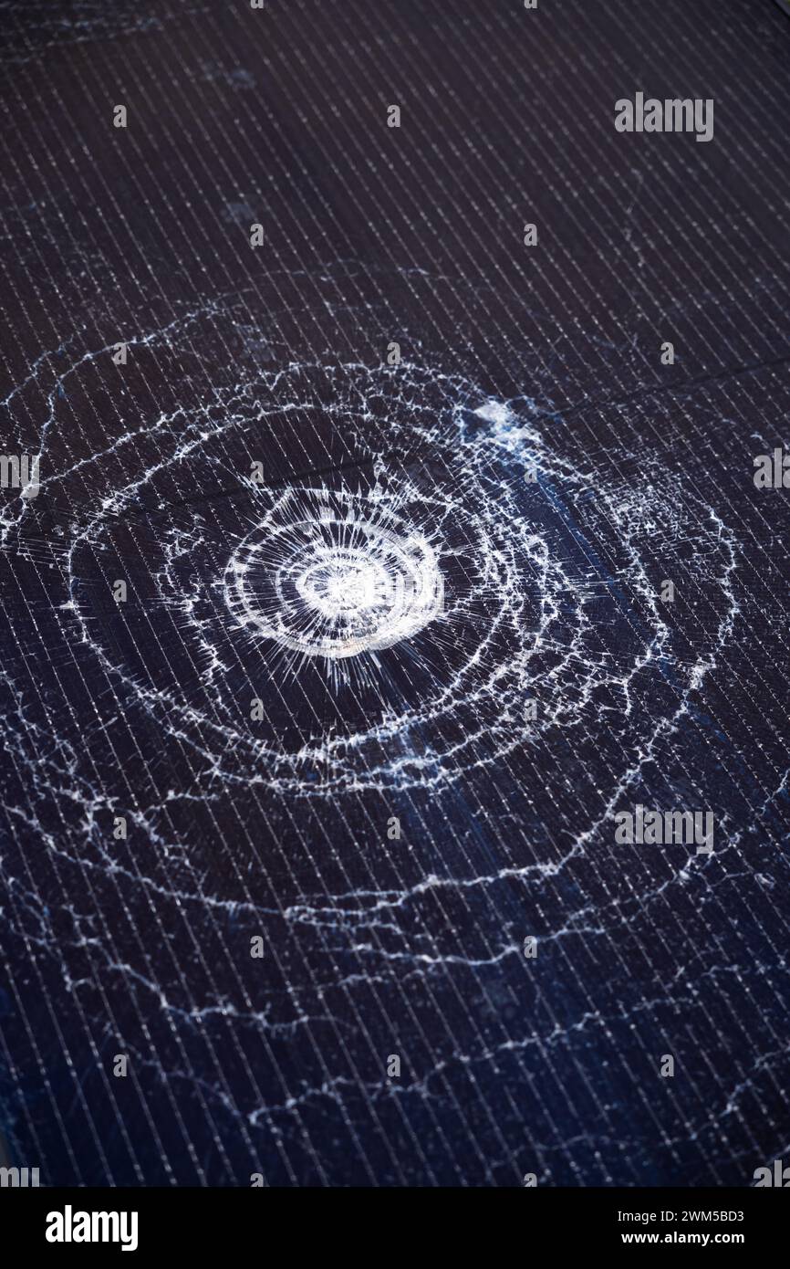 Close up photo of damaged solar panel from hail Stock Photo - Alamy