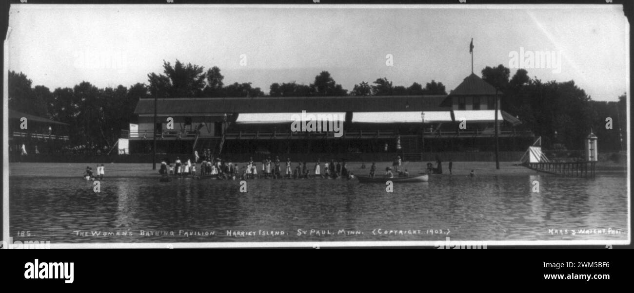 Bathing Pavilions, with people in and out of water- The women's bathing ...