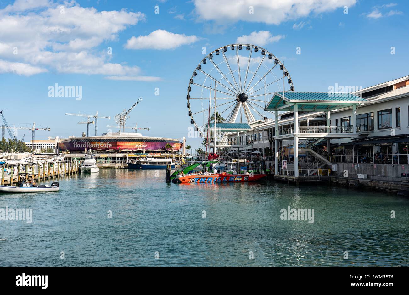 Downtown Miami. Bay front park in downtown Miami major tourist attraction. Observation wheel and ...