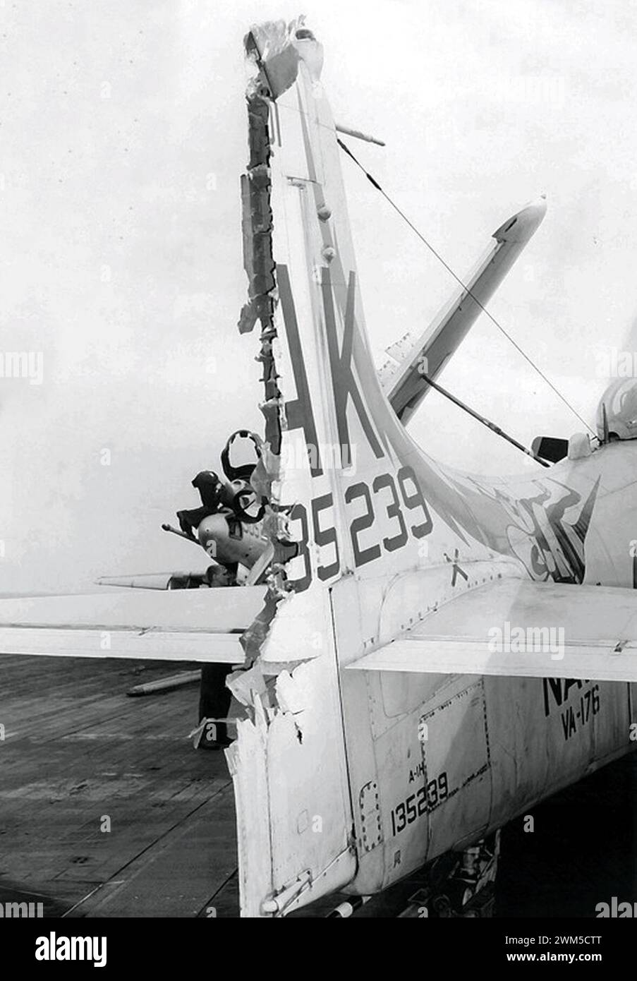 Battle damaged Douglas A-1H Skyraider of VA-176 aboard USS Intrepid ...