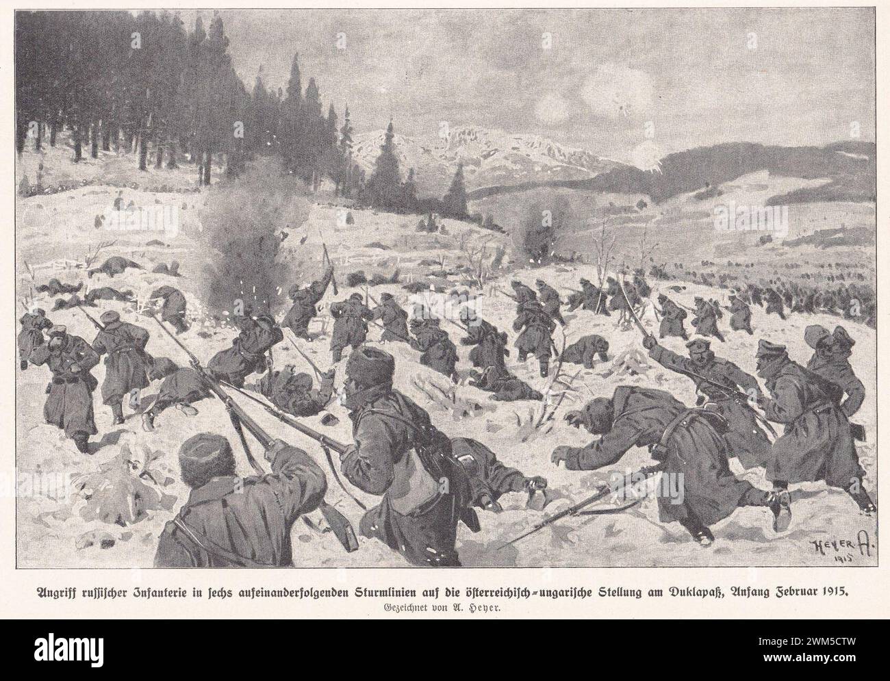 Battle between Russian and Austro-Hungarian troops in the Dukla Pass ...