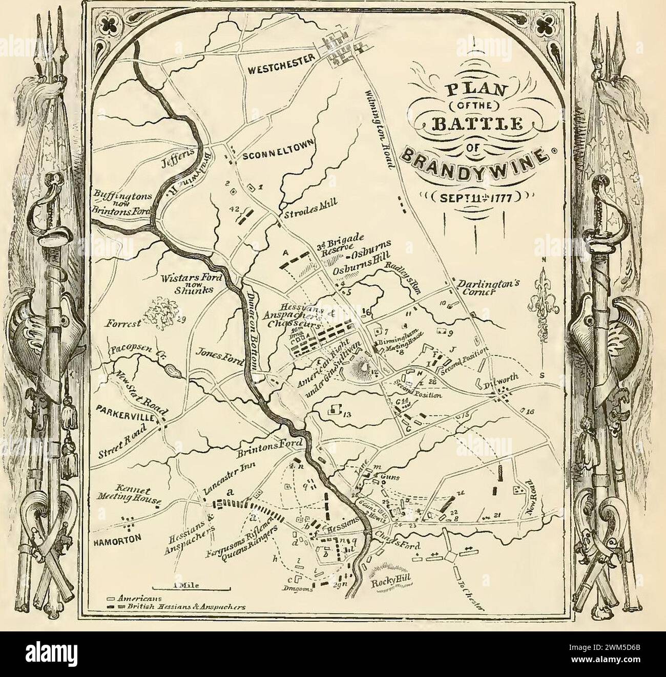 Battle of Brandywine 1777, Map 1859 Stock Photo - Alamy