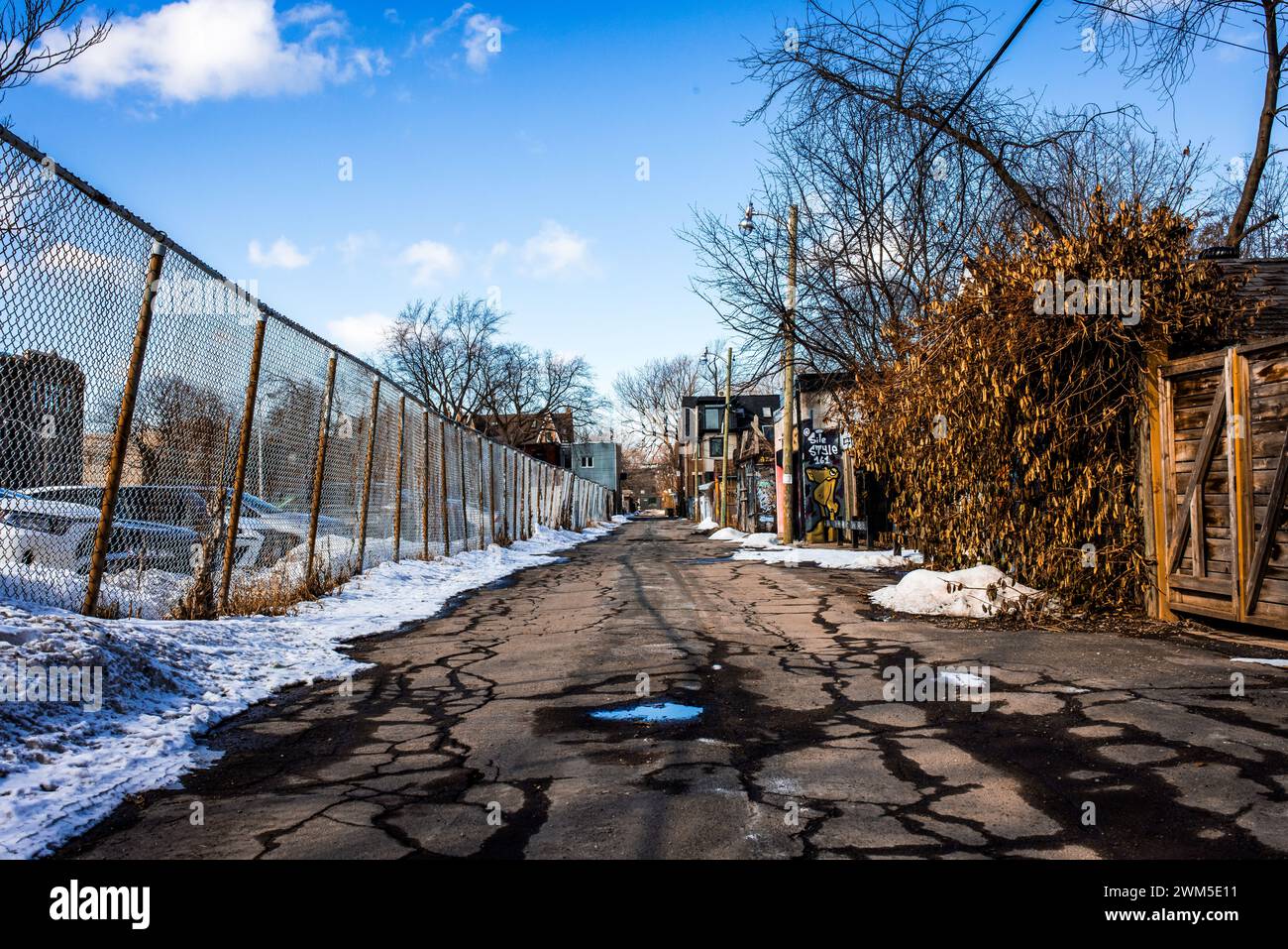 Toronto, Canada - Empty sidestreet in Toronto with fence Stock Photo ...