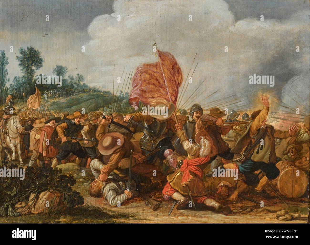 Battle scene with pikemen, musketeers and armoured cavalry in the ...