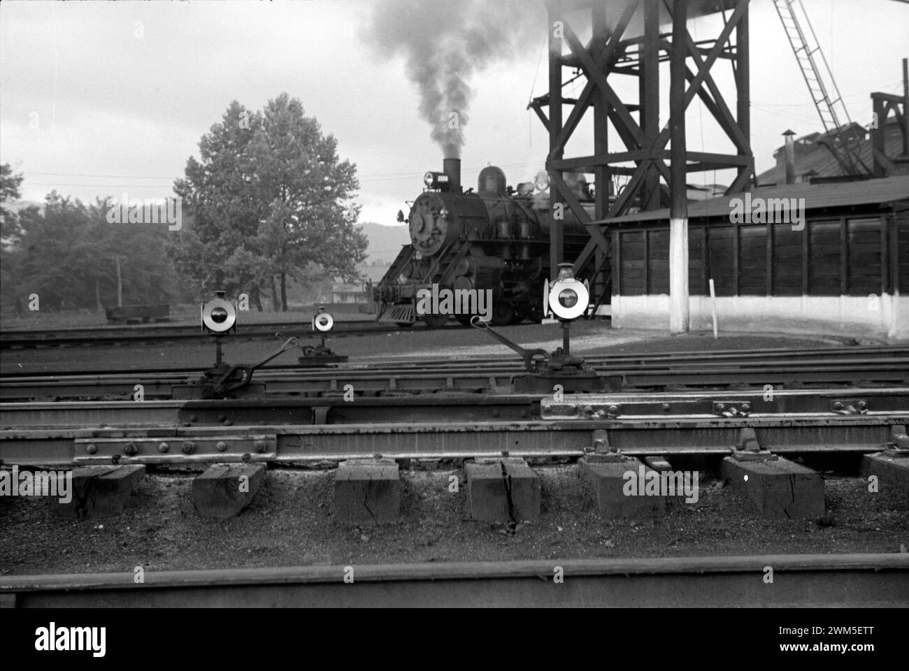 Railroad switches, Elkins. A locomotive in the background - West ...
