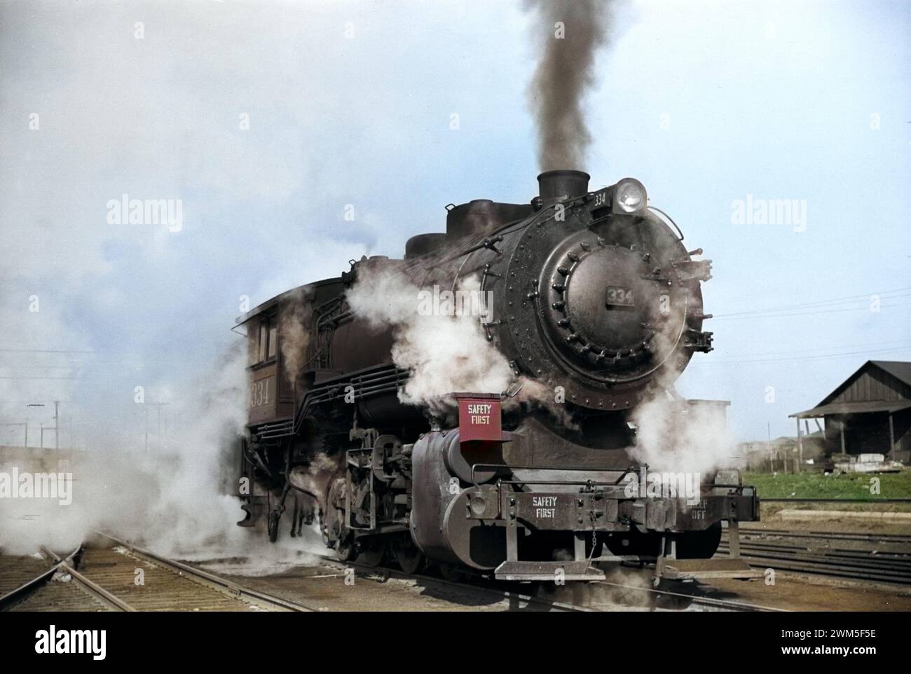 Locomotive in railroad yards along river, St. Louis, Missouri - Arthur ...