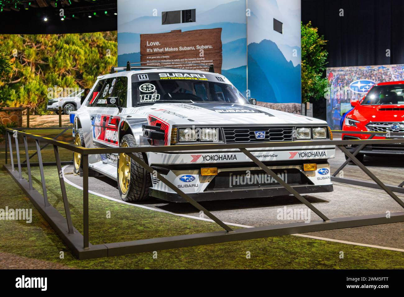Chicago, IL, USA - February 8, 2024: Old, classic Subaru car tuned by ...