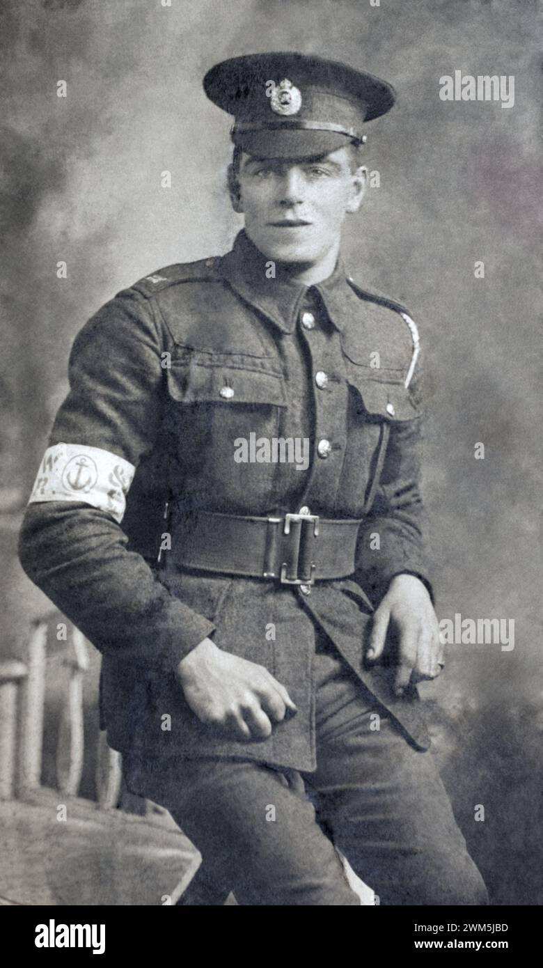 A Royal Engineers Sapper with a Waterways and Railways brassard during ...