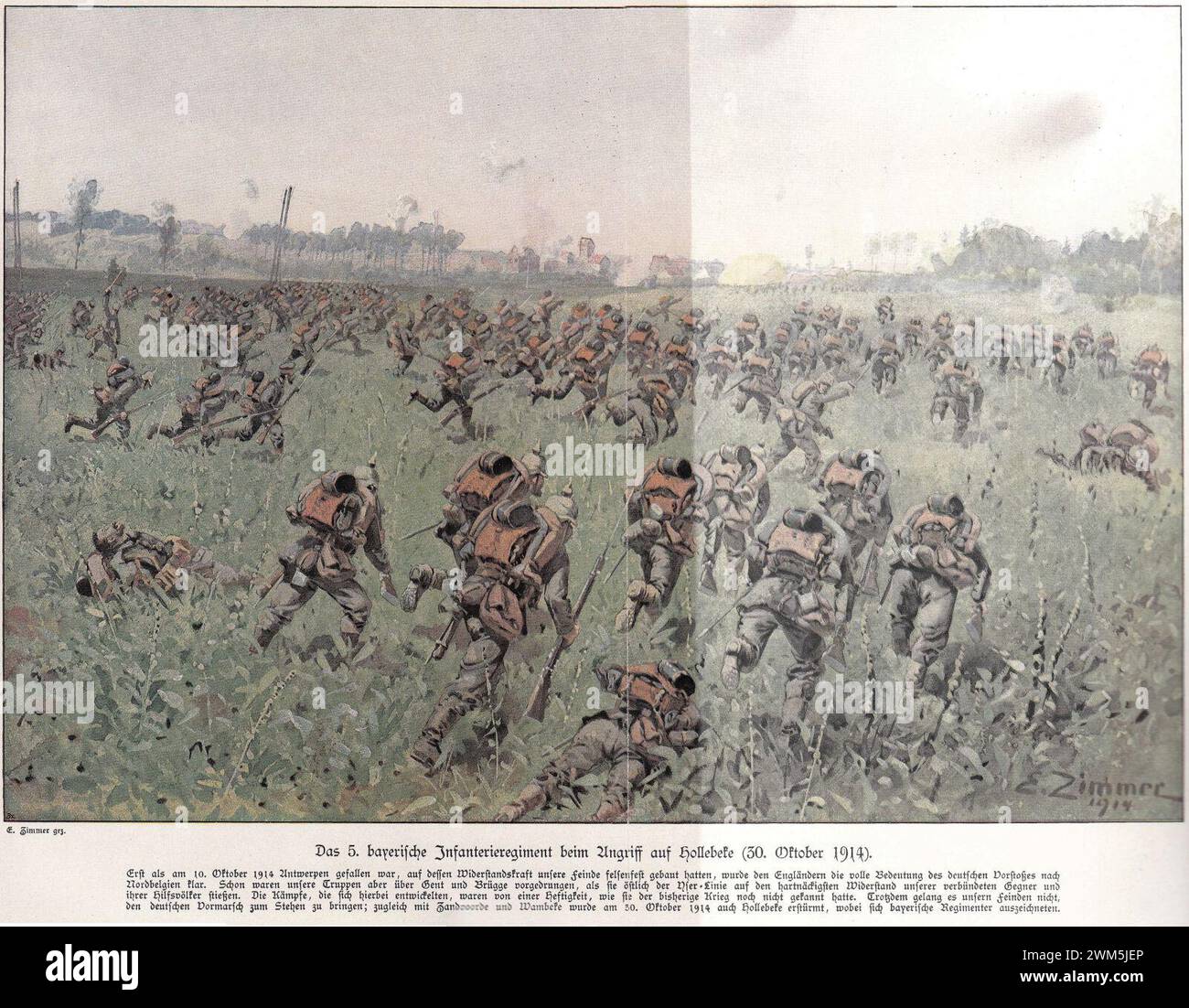 Bavarian infantry charge at Hollebeke in Flanders 1914 (51099589020 ...