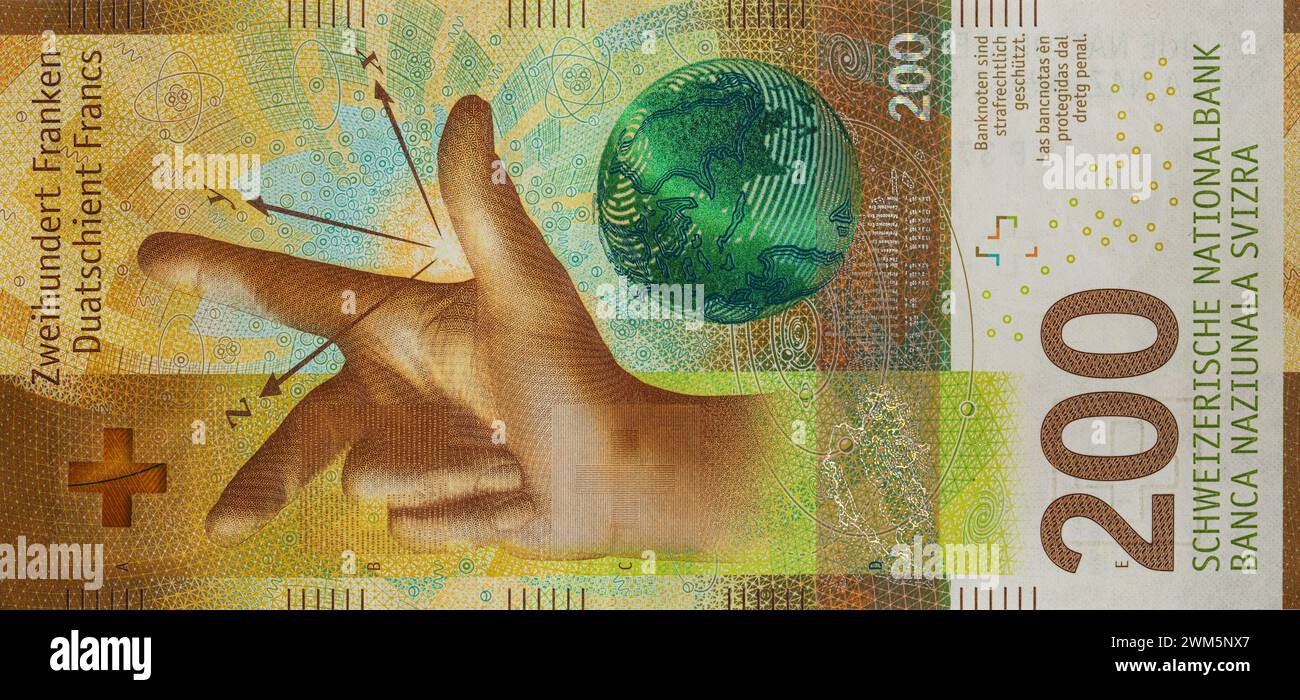 Closeup of 200 Swiss franc banknote for design purpose Stock Photo - Alamy