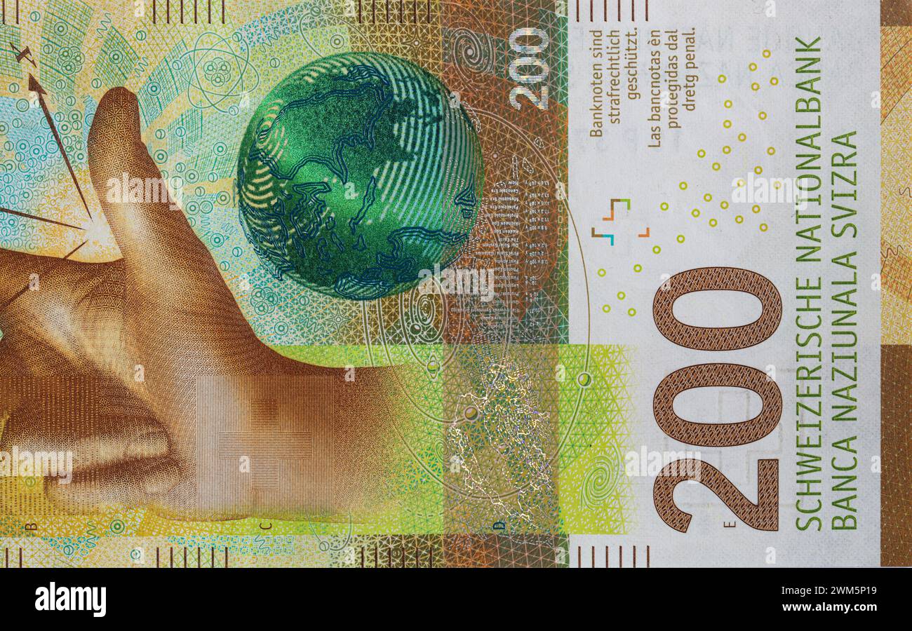 Closeup of 200 Swiss franc banknote for design purpose Stock Photo - Alamy
