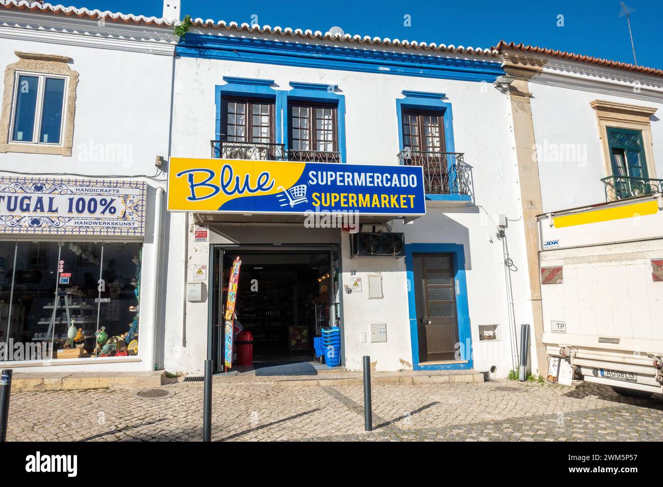 Blue Supermarket Neighbourhood Shop Building Exterior Facade In ...