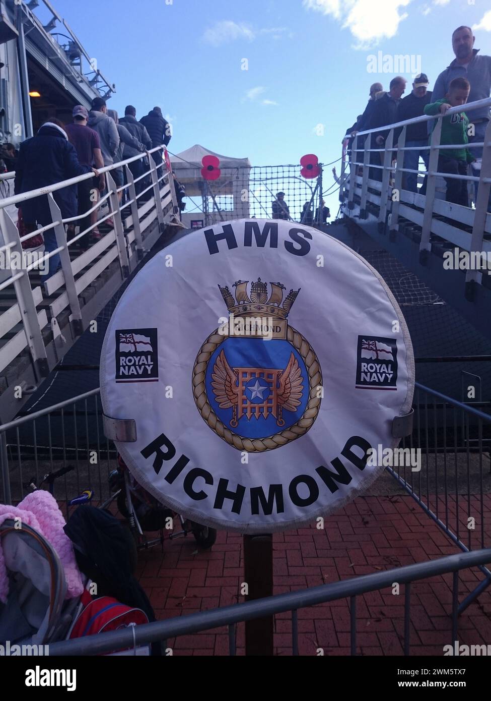 Royal Navy Perry Bouys outside docked ships in Cardiff Bay, Wales, UK ...