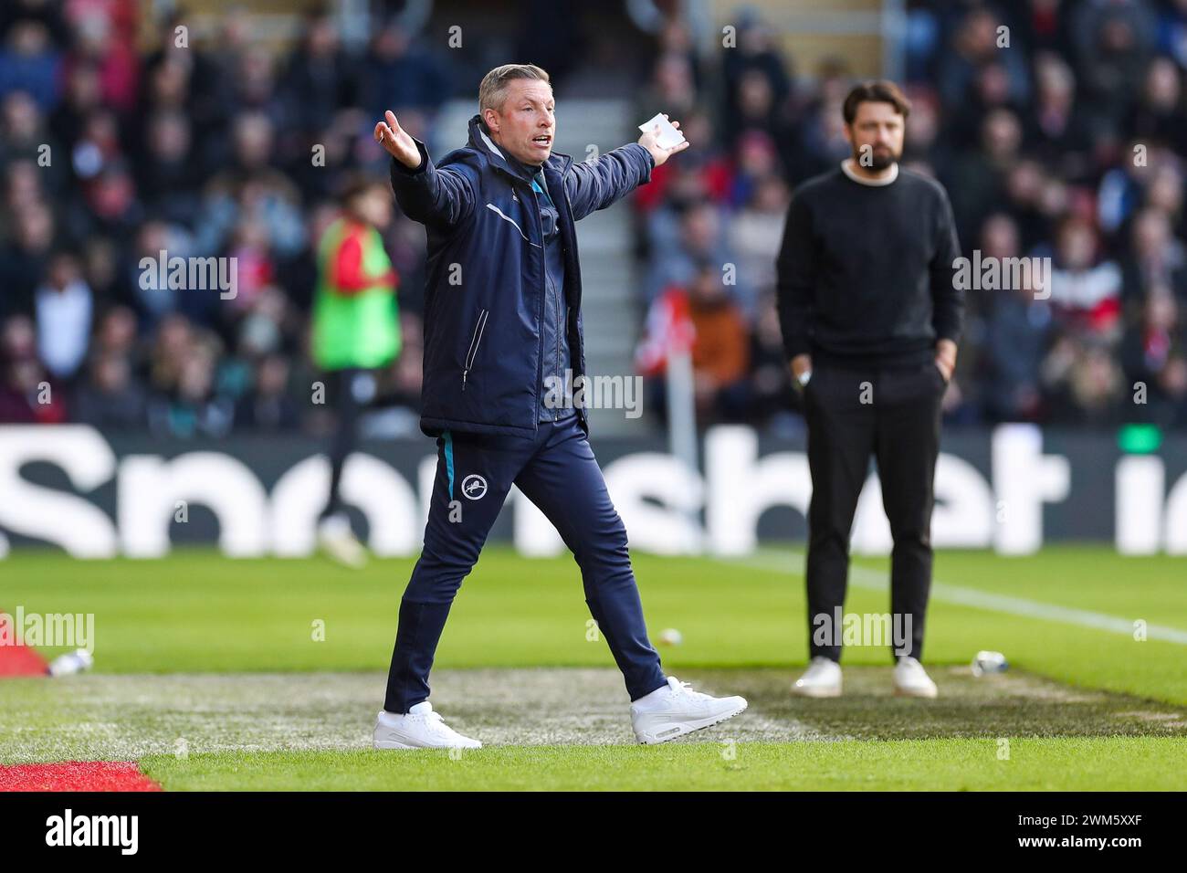 Southampton, UK. 24th Feb, 2024. Millwall Manager Head Coach Neil ...