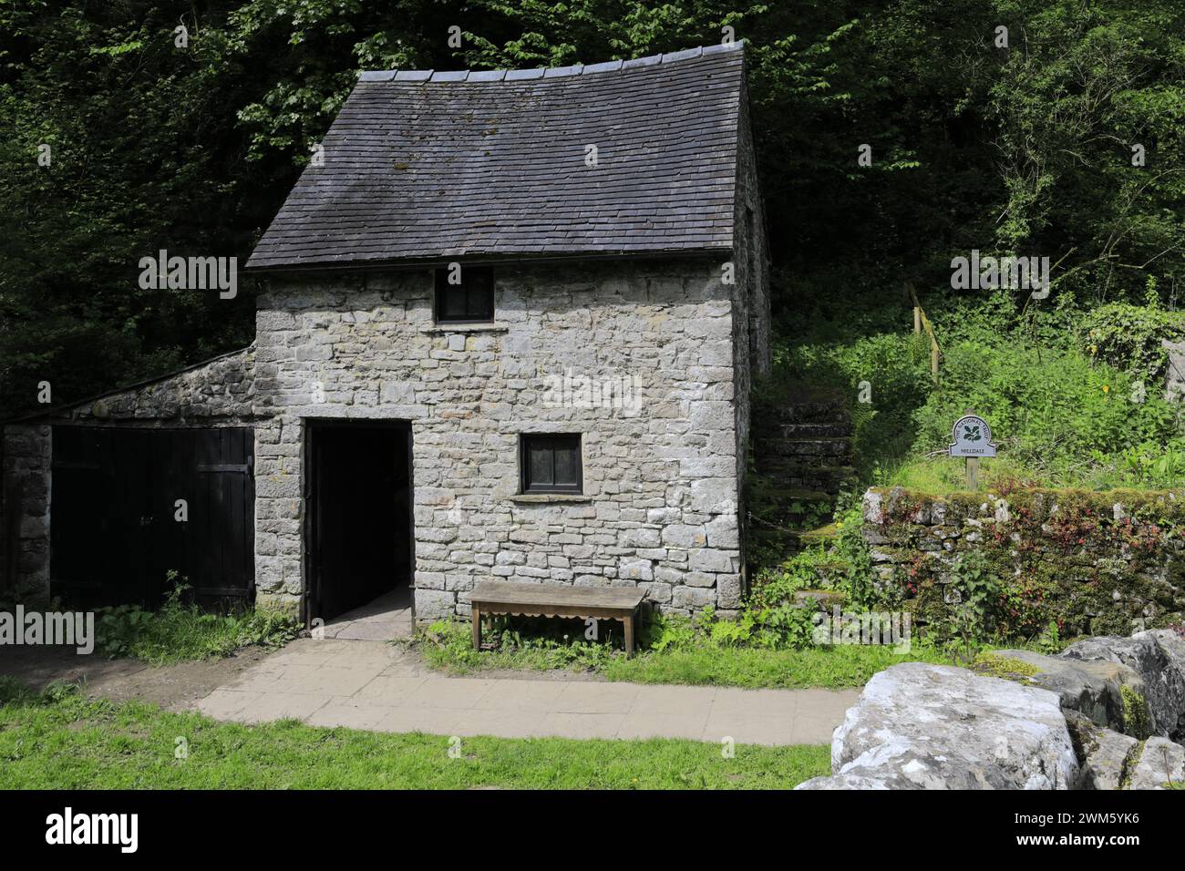 View of Milldale village on the river Dove, Dovedale, Peak District ...